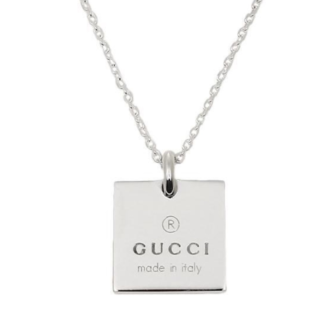 Gucci Square Tag Plate Logo Engraved Necklace Sterlin… - Gem